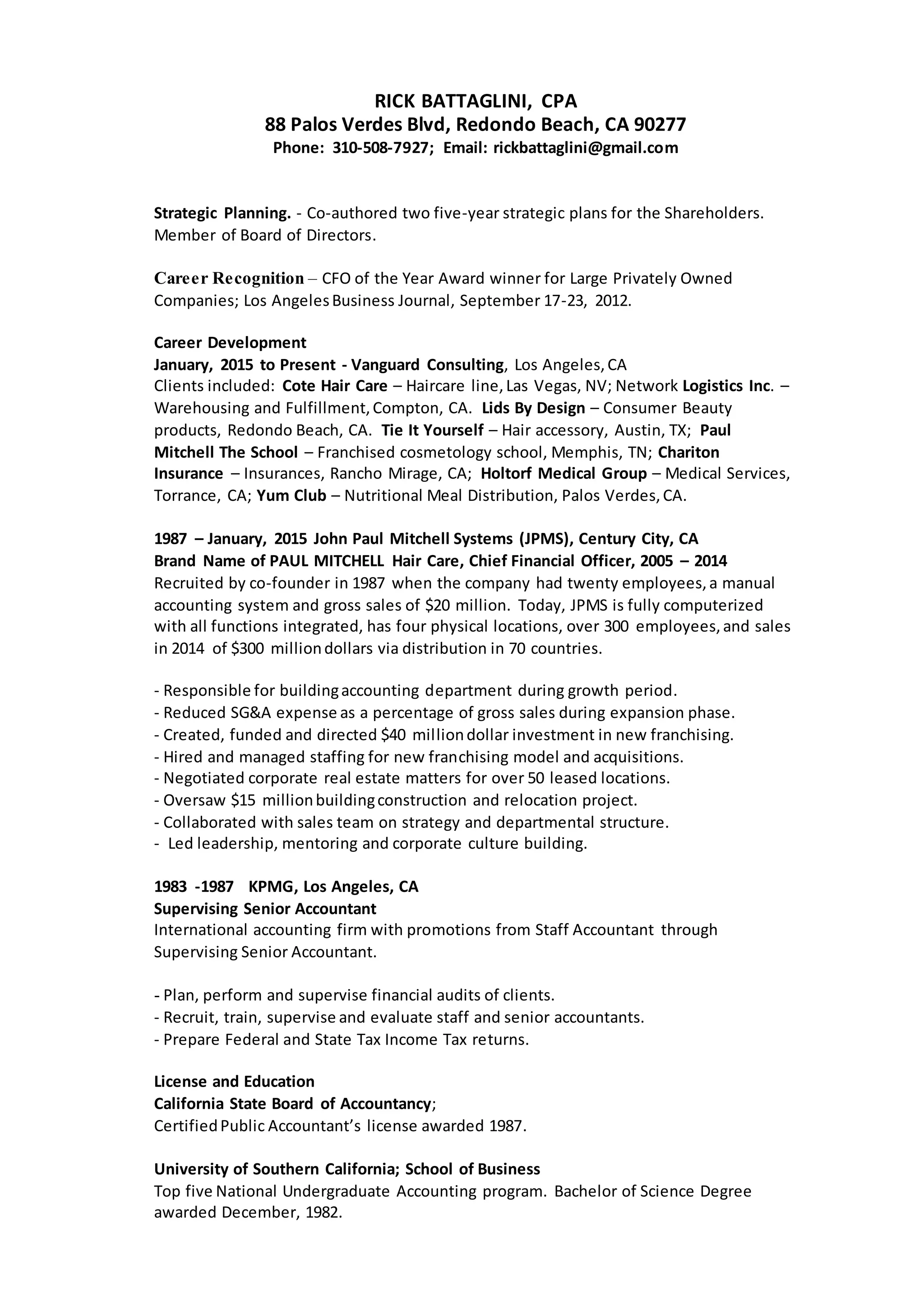 Rick Battaglini Resume | DOCX