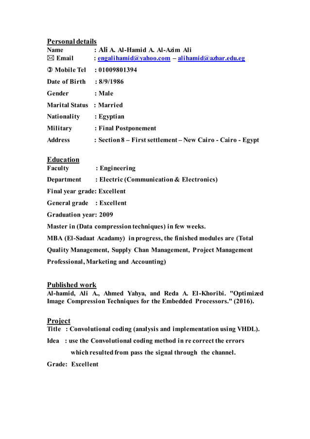 Ali Hamid CV | PDF