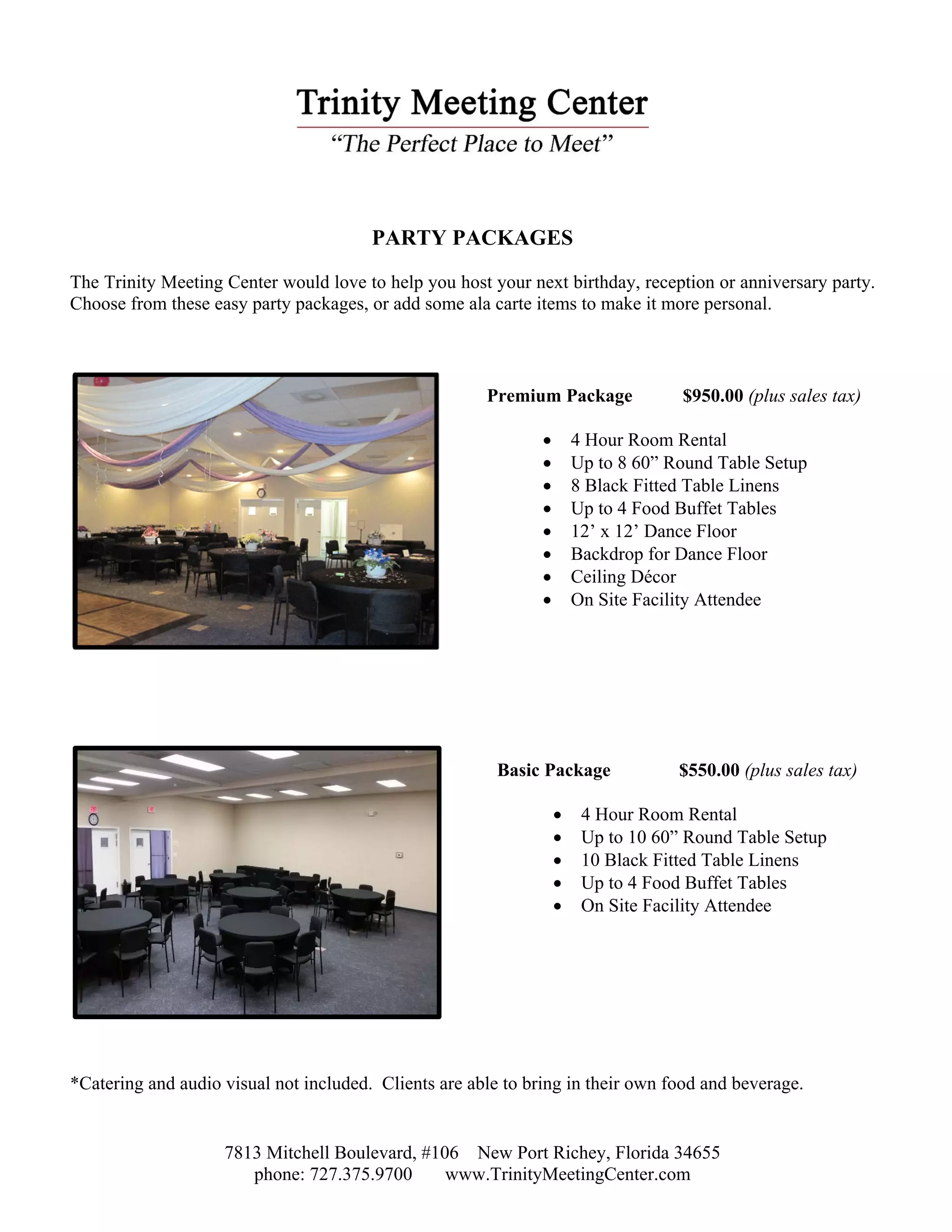 Trinity Meeting Center - Rates and Packages | PDF