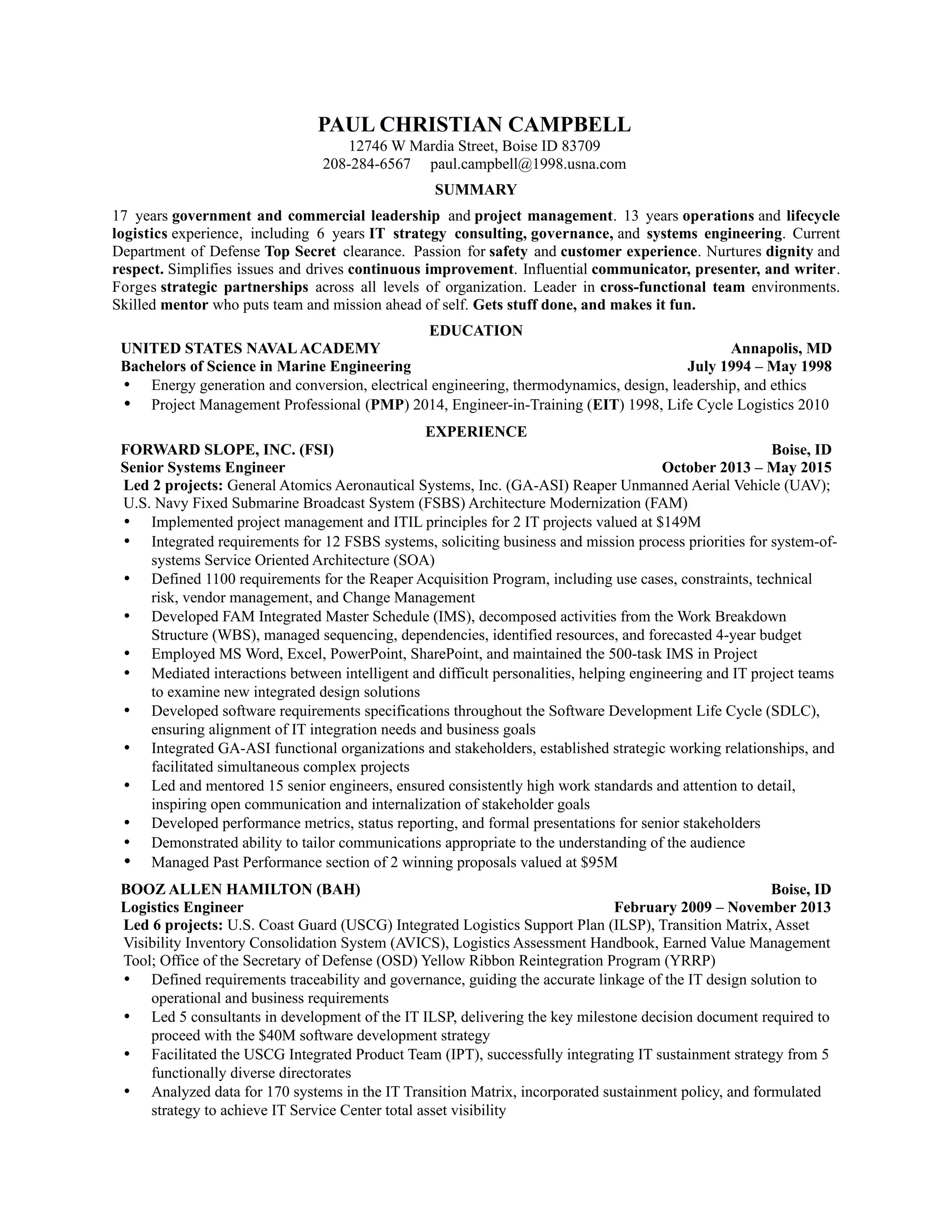 Paul Campbell Resume 02SEP2015 | PDF