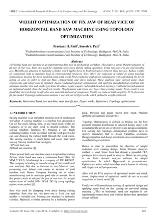WEIGHT OPTIMIZATION OF FIX JAW OF REAR VICE OF HORIZONTAL BAND SAW ...