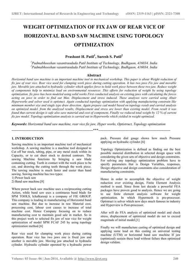 WEIGHT OPTIMIZATION OF FIX JAW OF REAR VICE OF HORIZONTAL BAND SAW ...