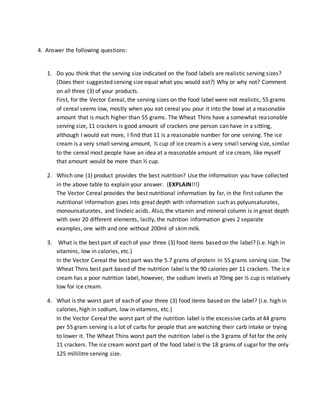 Nutrition Label Assignment - Example | PDF