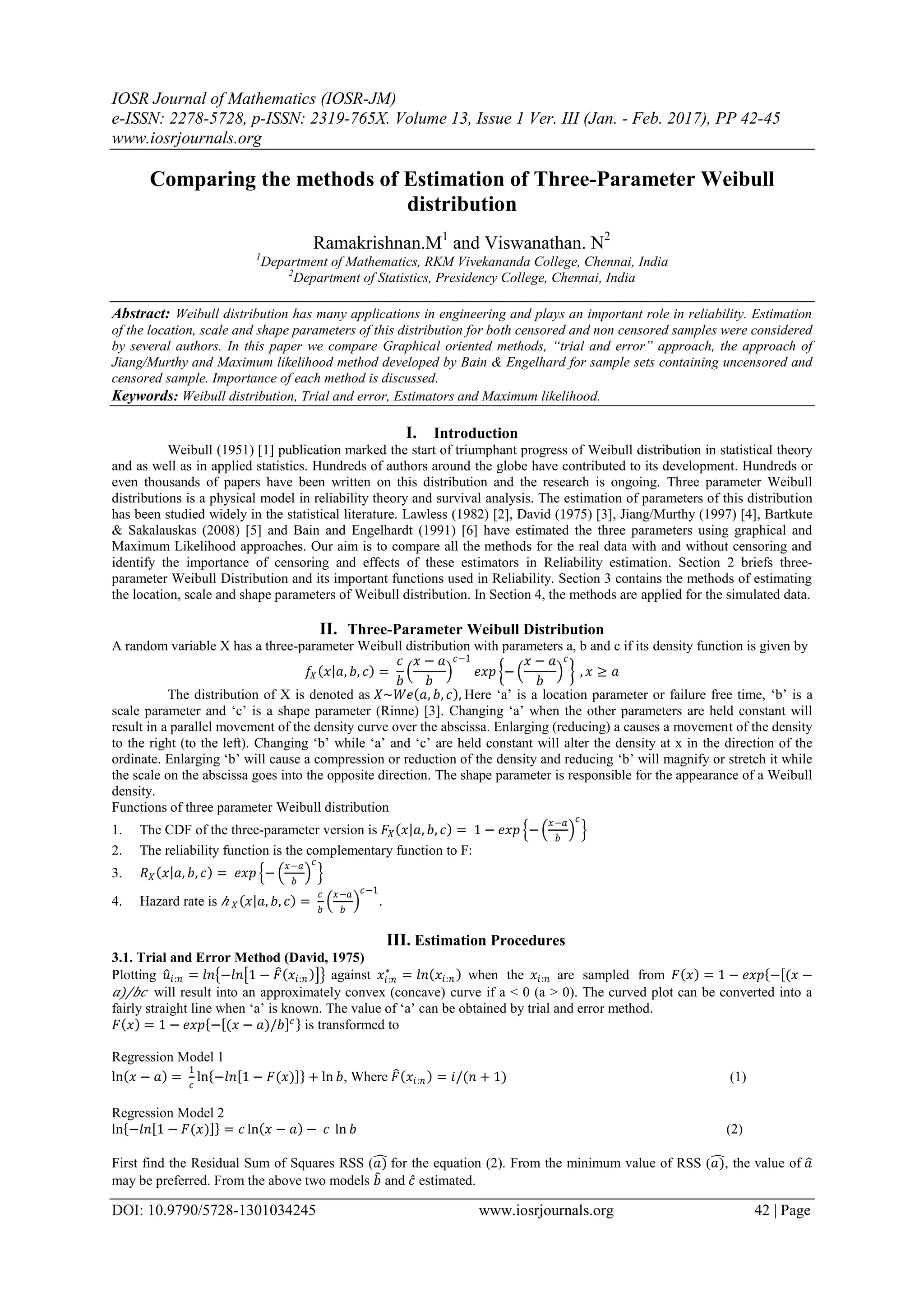 Comparing The Methods Of Estimation Of Three Parameter Weibull Distribution Pdf 