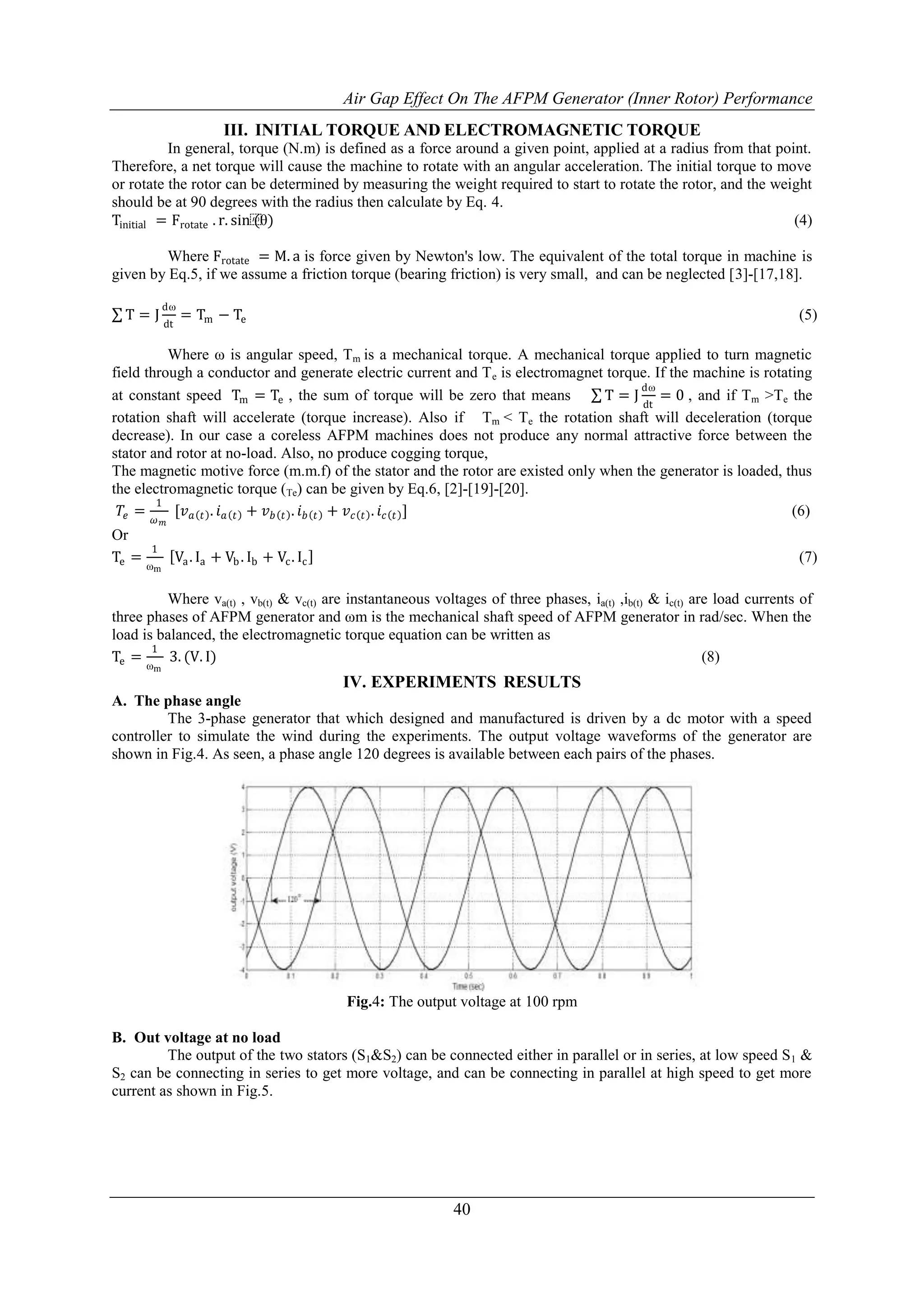 Air Gap Effect on the AFPM Generator (Inner Rotor) Performance | PDF