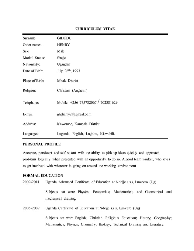 GIDUDU HENRY CV | PDF
