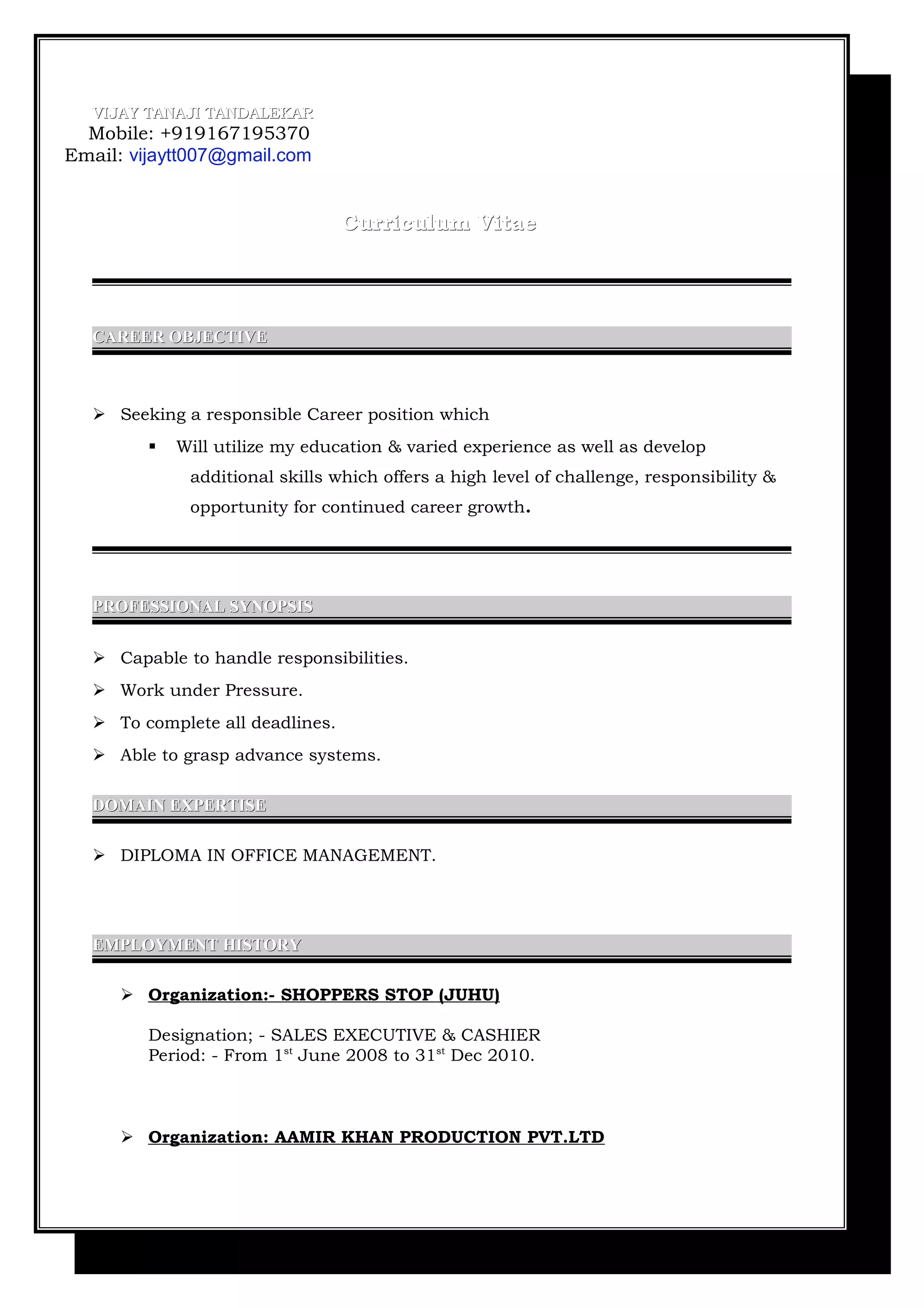 C.V. - Vijay T. Tandalekar.DOC