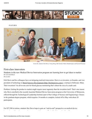 First-class innovators _ Minnesota Business Magazine | PDF