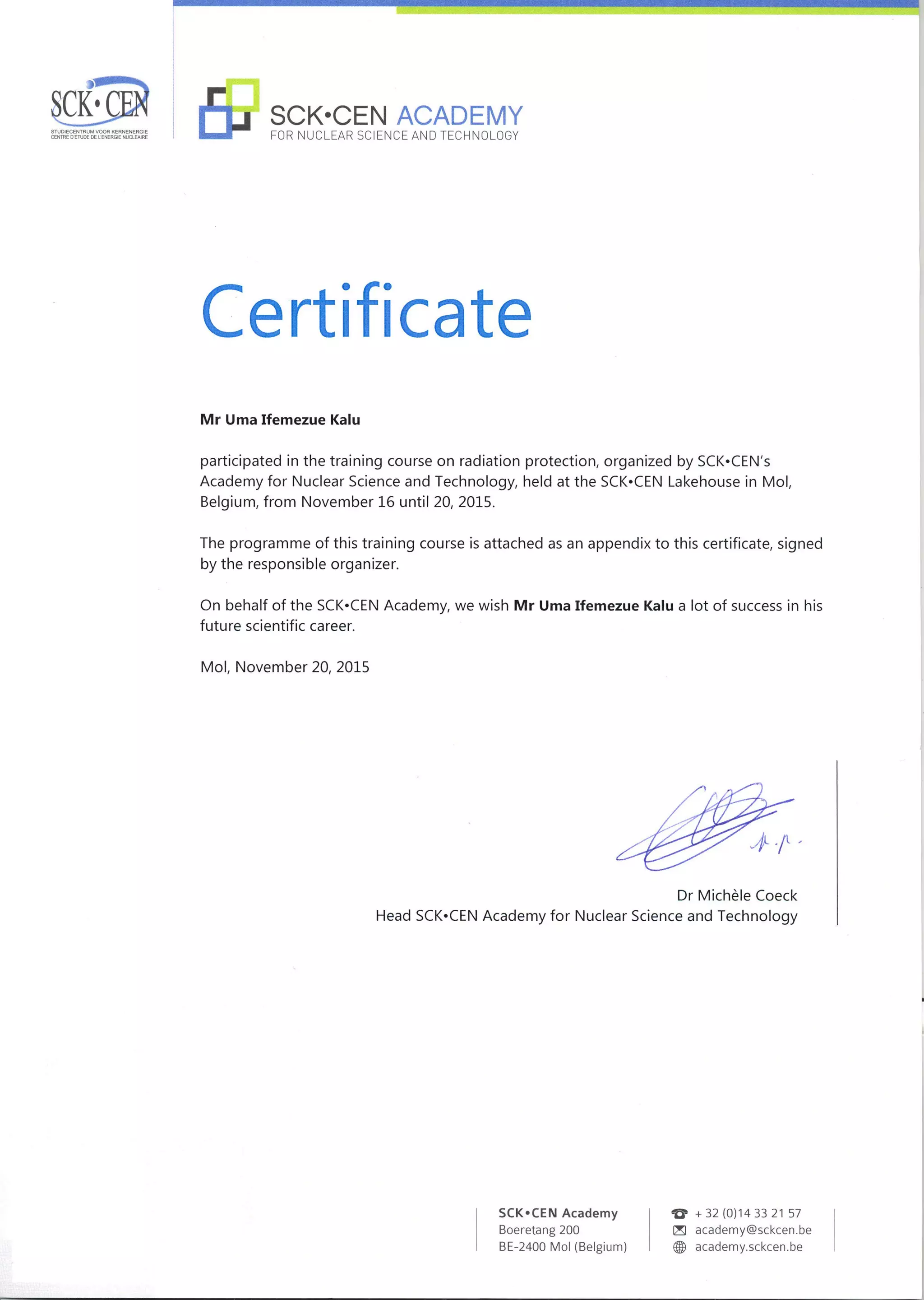 Radiation Protection Course Certificate | PDF