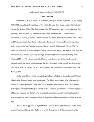 Analysis of the Crisis Communication Response of Malysia Airlines to ...