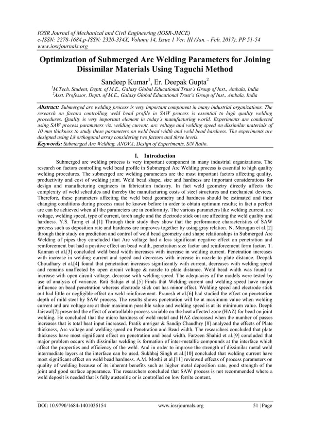 Optimization of Submerged Arc Welding Parameters for Joining Dissimilar Materials Using Taguchi ...