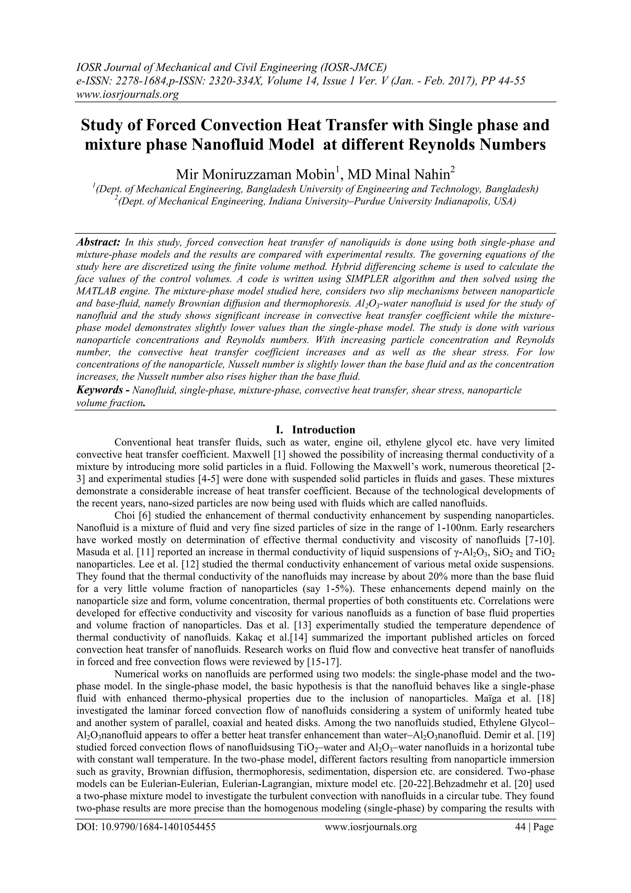 Study of Forced Convection Heat Transfer with Single phase and mixture ...