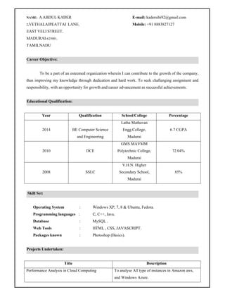 Abdul Kader Resume | PDF