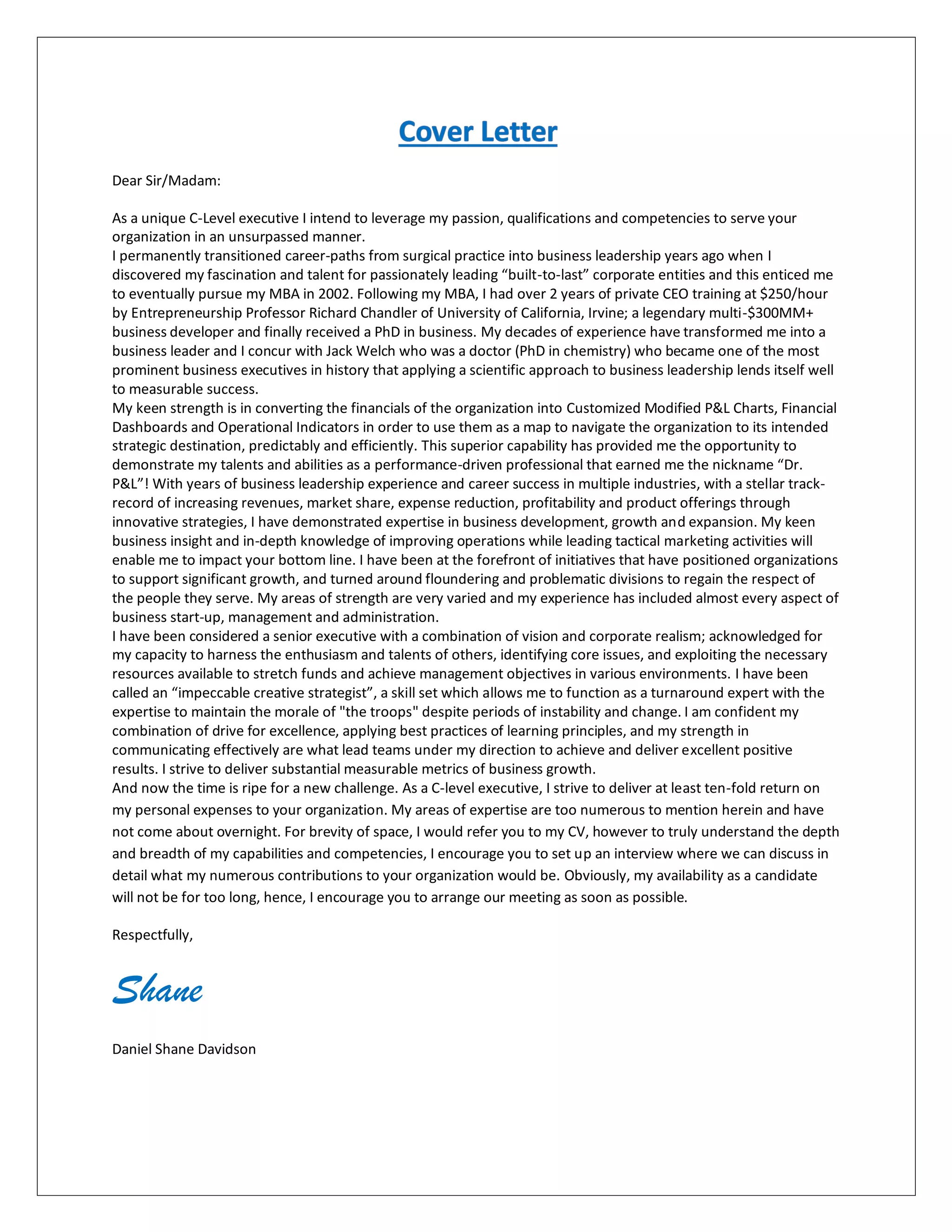 C-LEVEL EXECUTIVE DAVIDSON BRIEF CV and CL 06-2015 | PDF