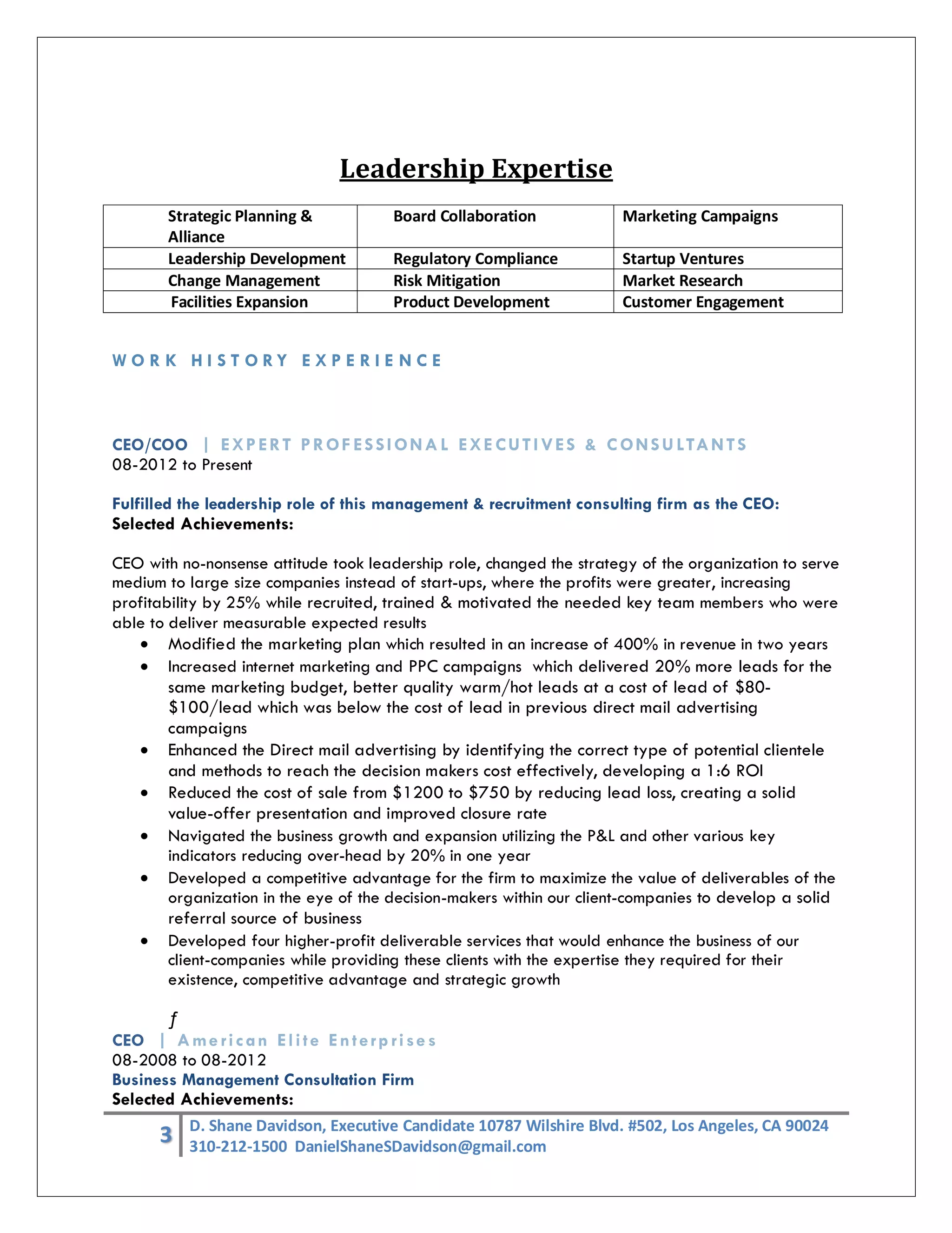 C-LEVEL EXECUTIVE DAVIDSON BRIEF CV and CL 06-2015 | PDF