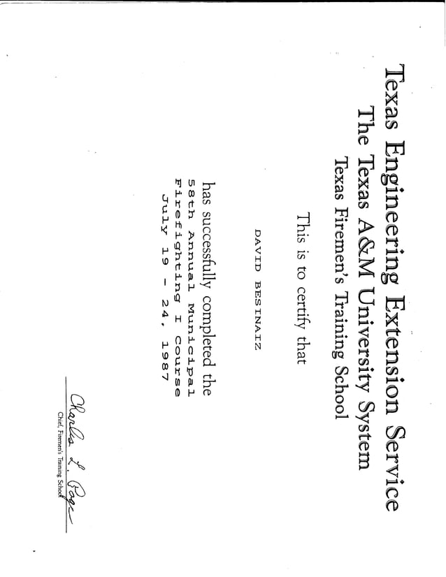 Carlos (David) Besinaiz TEEX Fire Training Certs page 2 | PDF