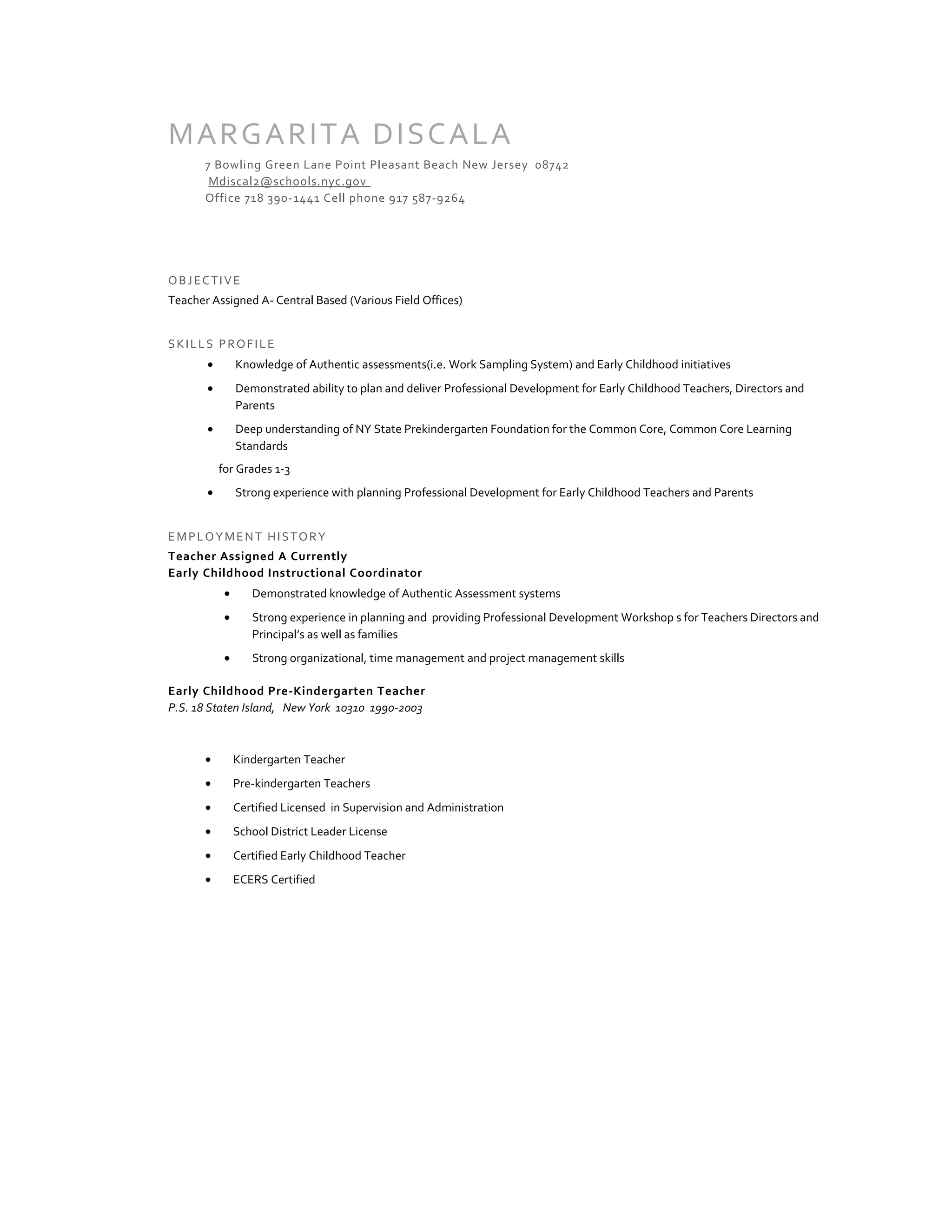 margarita resume updated with bullets | DOC | Daycare and Pre-School | Parenting