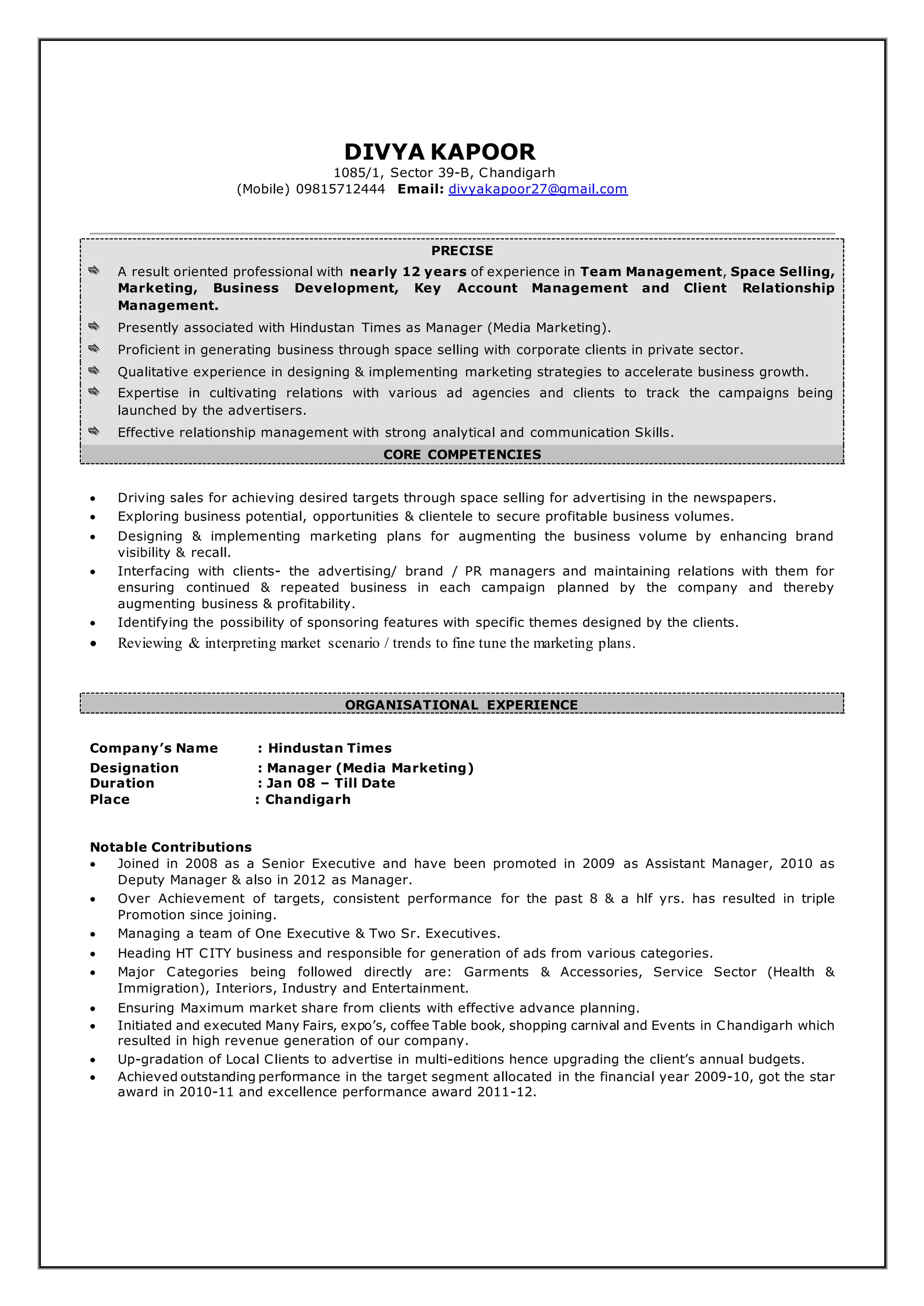 Divya Kapoor Resume | DOCX | Marketing and Advertising | Business