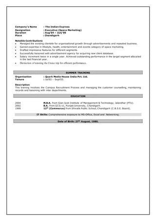 Divya Kapoor Resume | DOCX