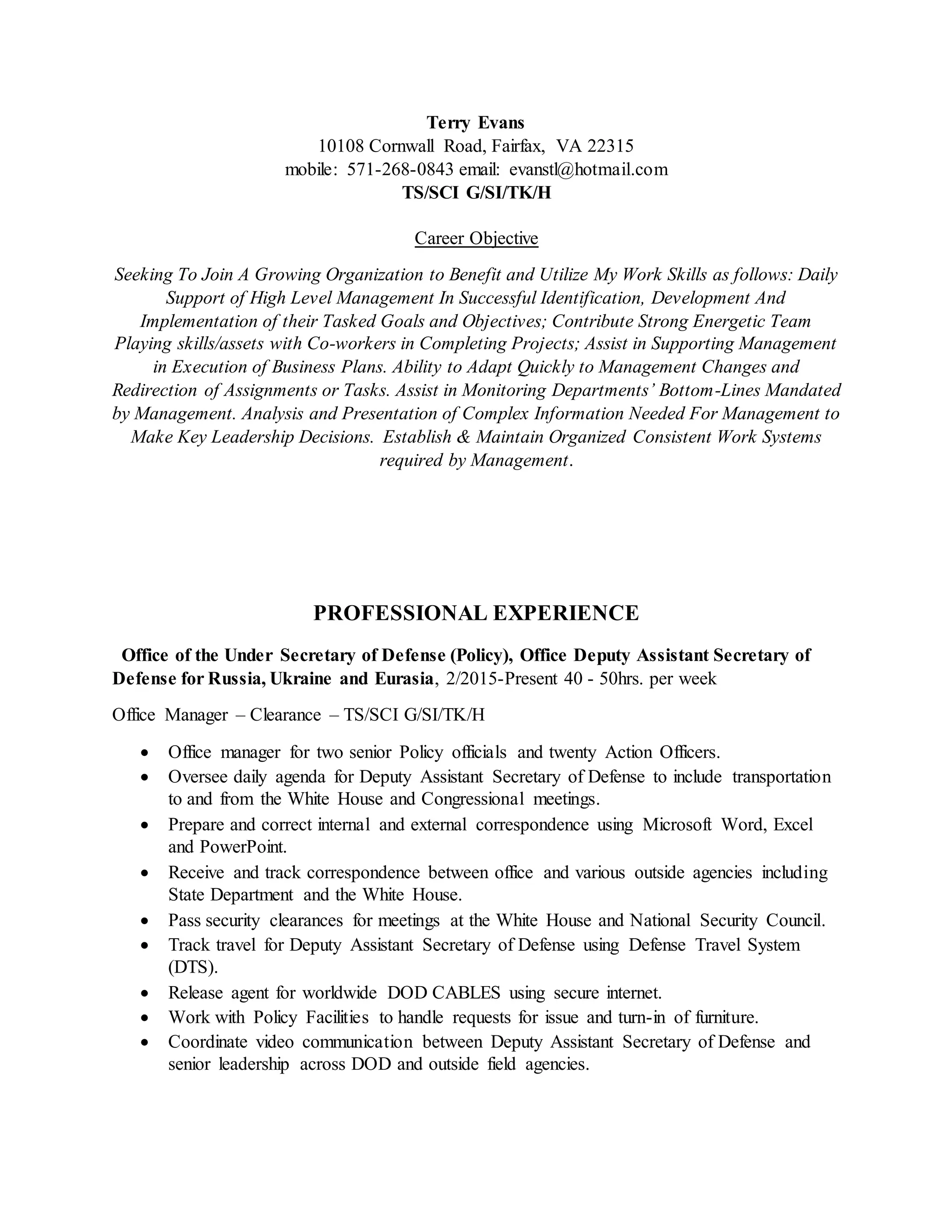 Terry Lee Evans Resume 9-2015 | PDF