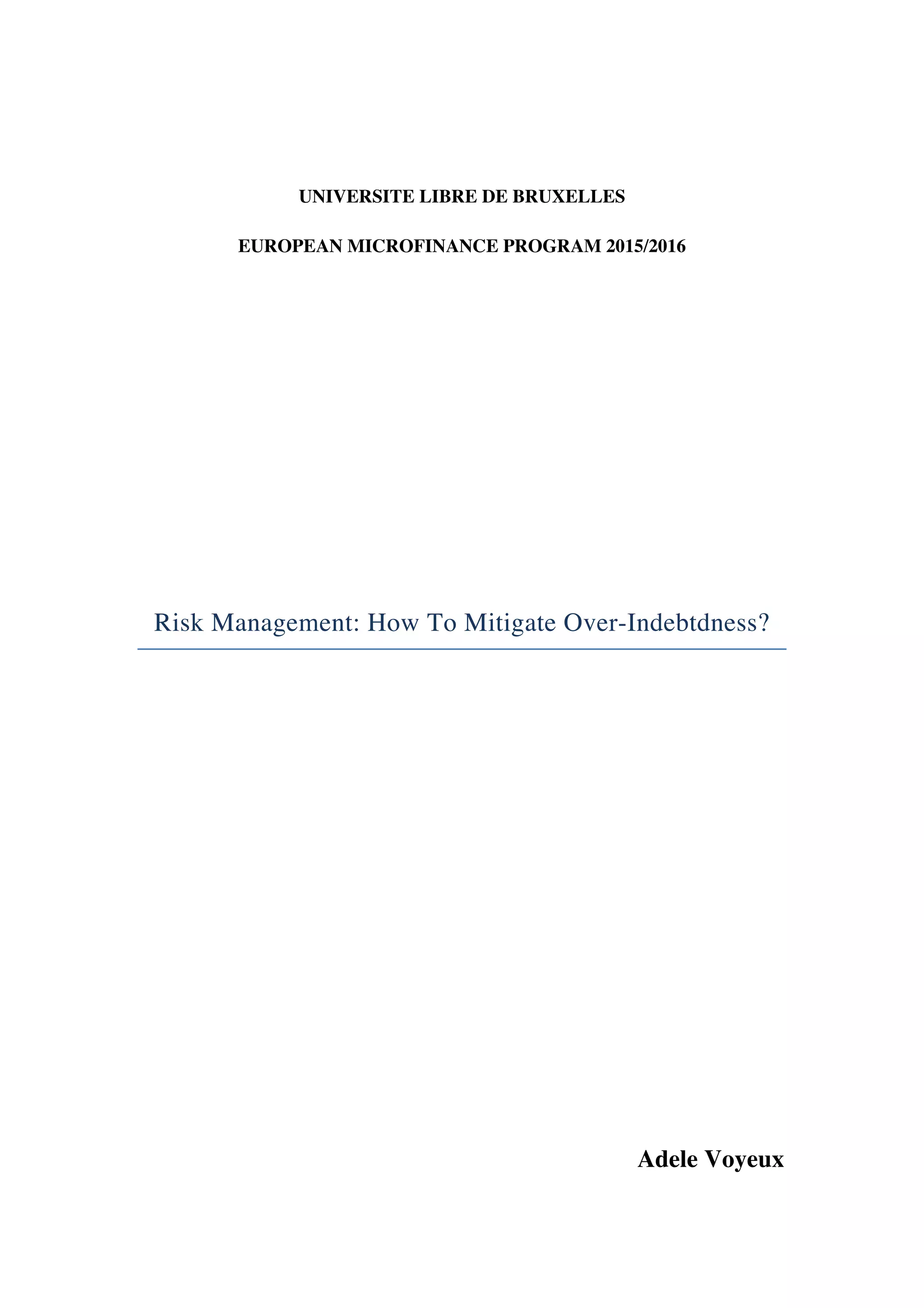 Risk Management Framework Mitigates Over-Indebtedness | PDF