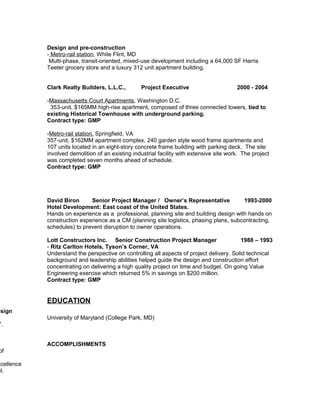 Biron Resume 3 | DOC | Civil Engineering Industry | Industries