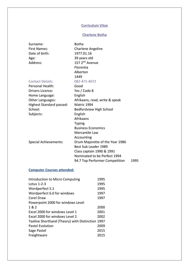 CA Botha CV (Updated0 | PDF