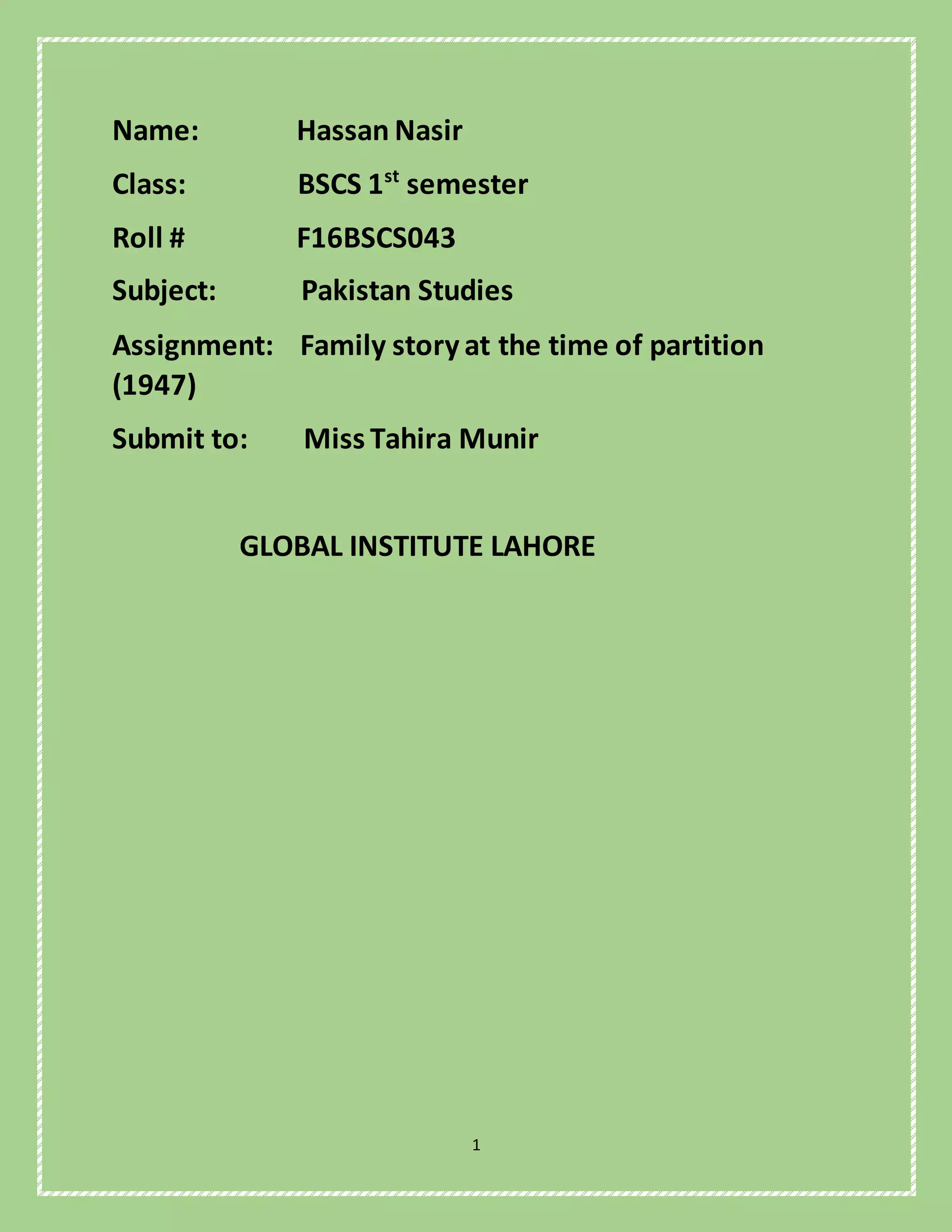 Partition of pakistan | DOCX