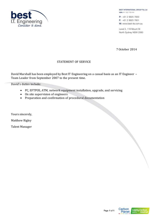 Statement of service | PDF