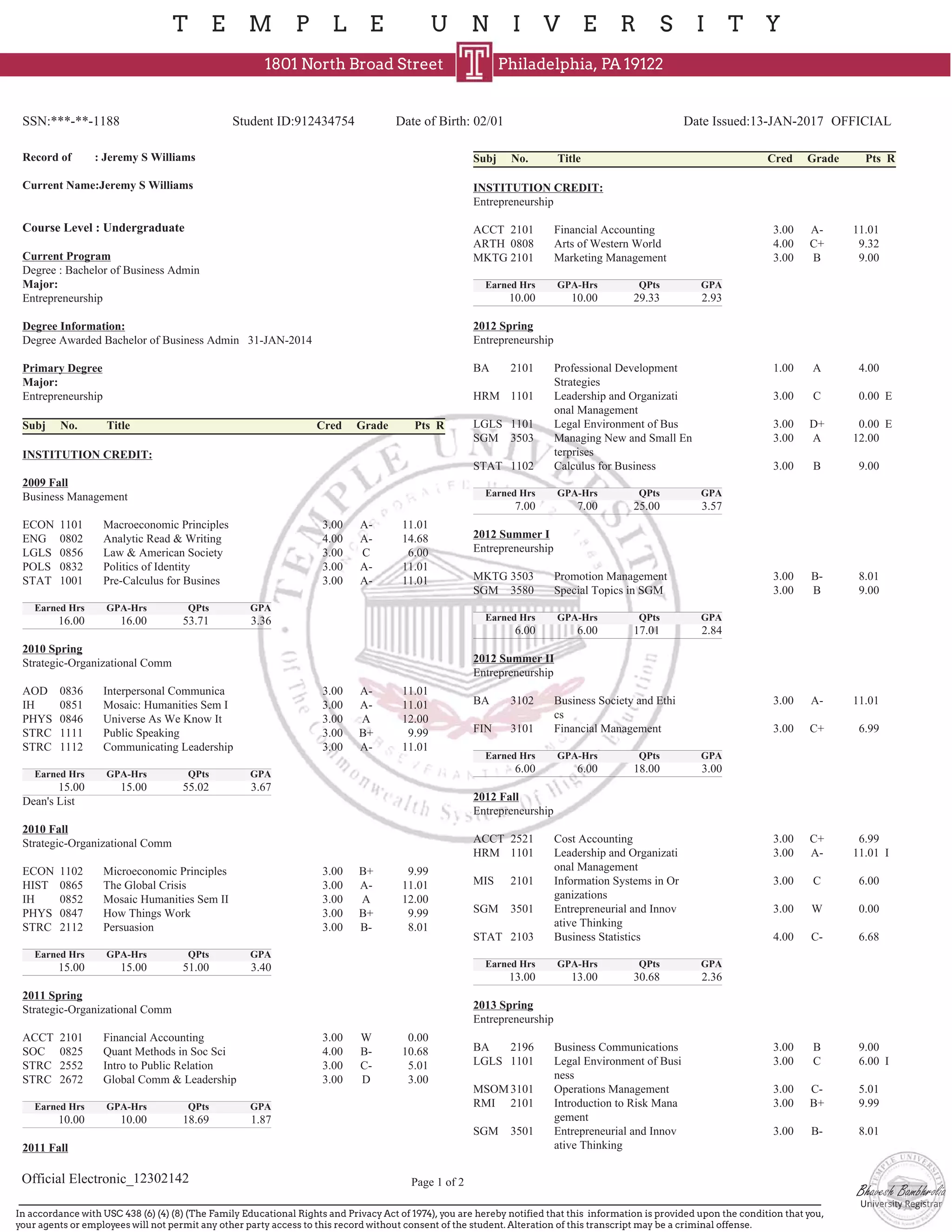 TU E-Transcript (Official) Undergraduate (C) | PDF