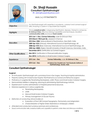 shaji cv nov 15 | DOC | Eye and Vision Conditions | Diseases and Conditions