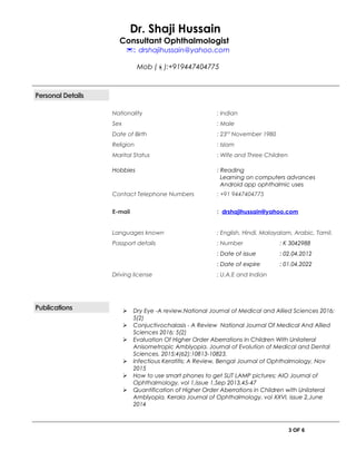 shaji cv nov 15 | DOC | Eye and Vision Conditions | Diseases and Conditions