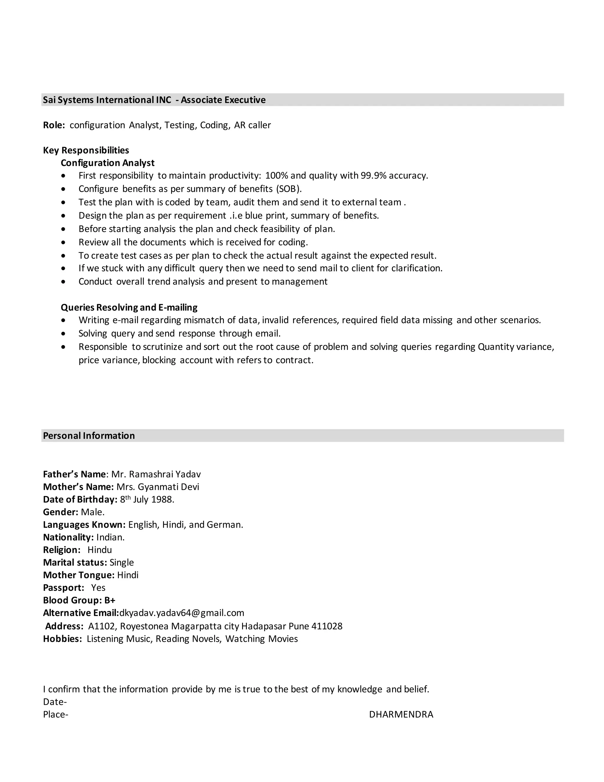 DHARMENDRA RESUME | PDF
