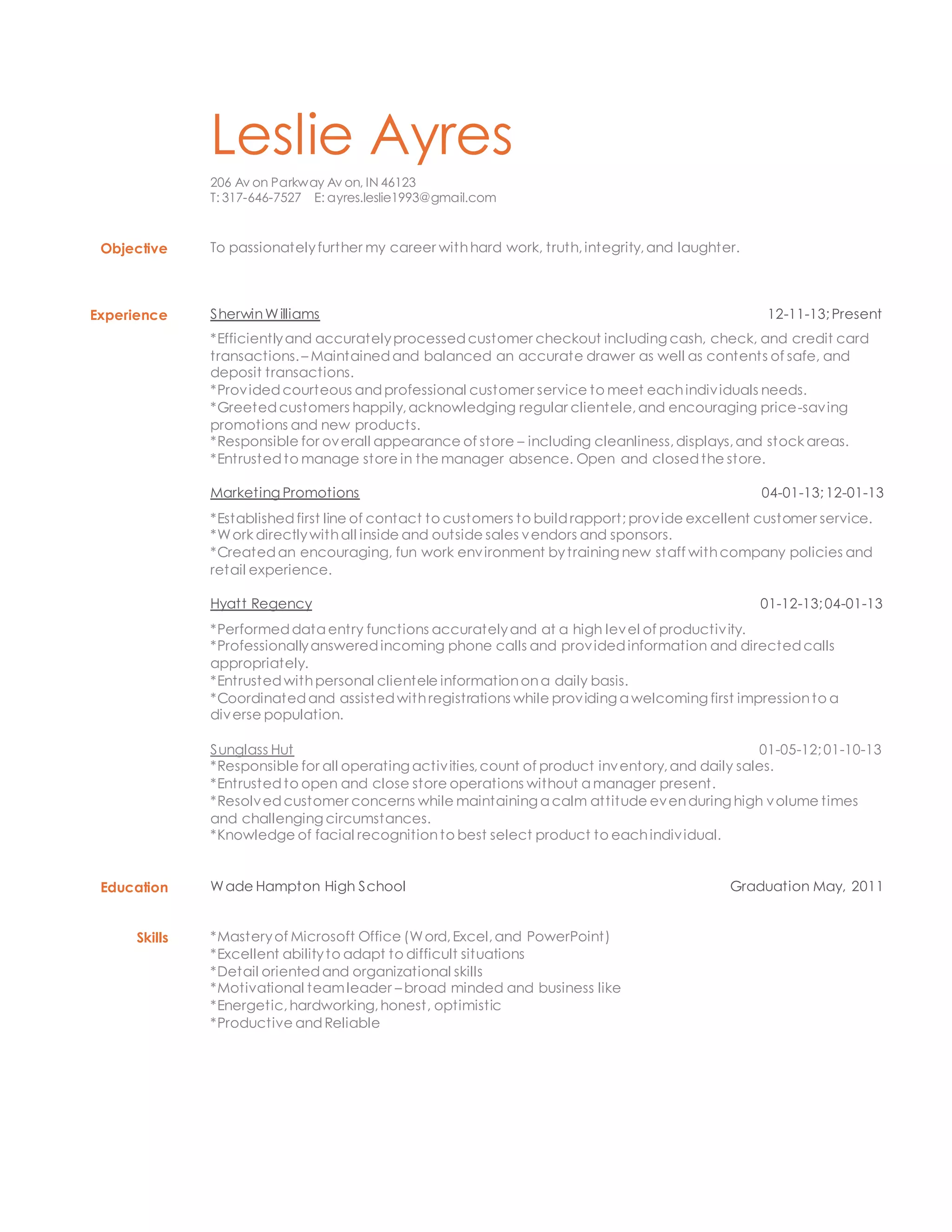 Leslie Ayres -2014 resume | DOCX Leslie Ayres -2014 resume | DOCX