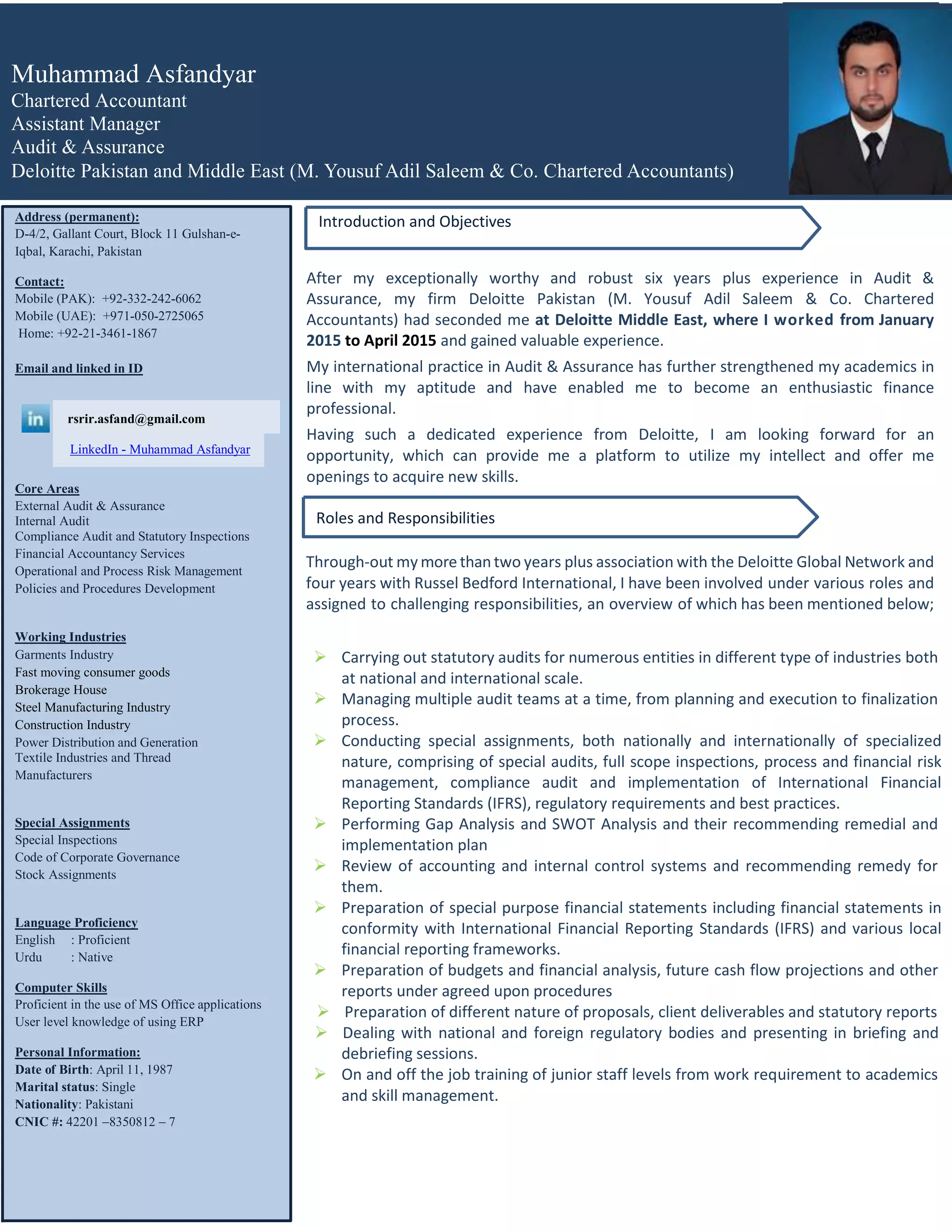 CV - Muhammad Asfandyar | PDF | Business Accounting & Finance | Business