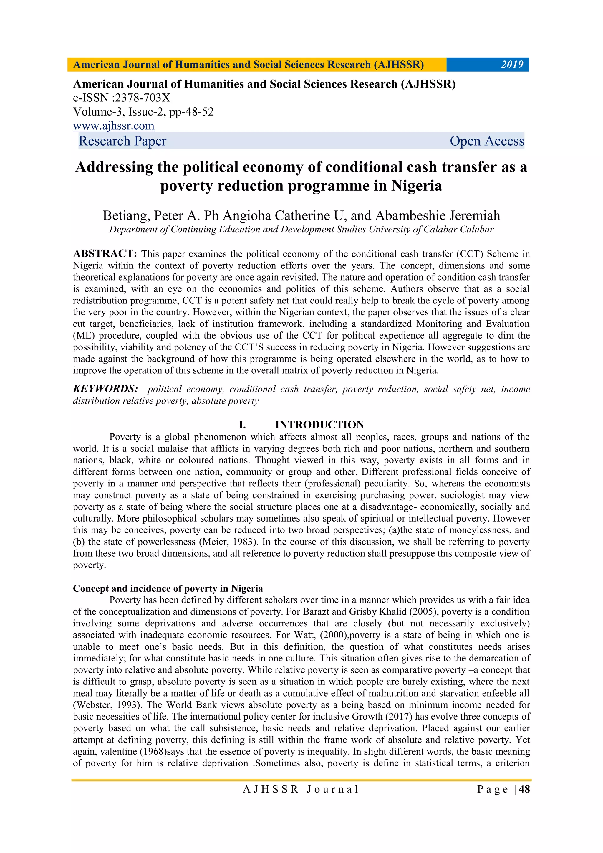 Addressing the political economy of conditional cash transfer as a ...