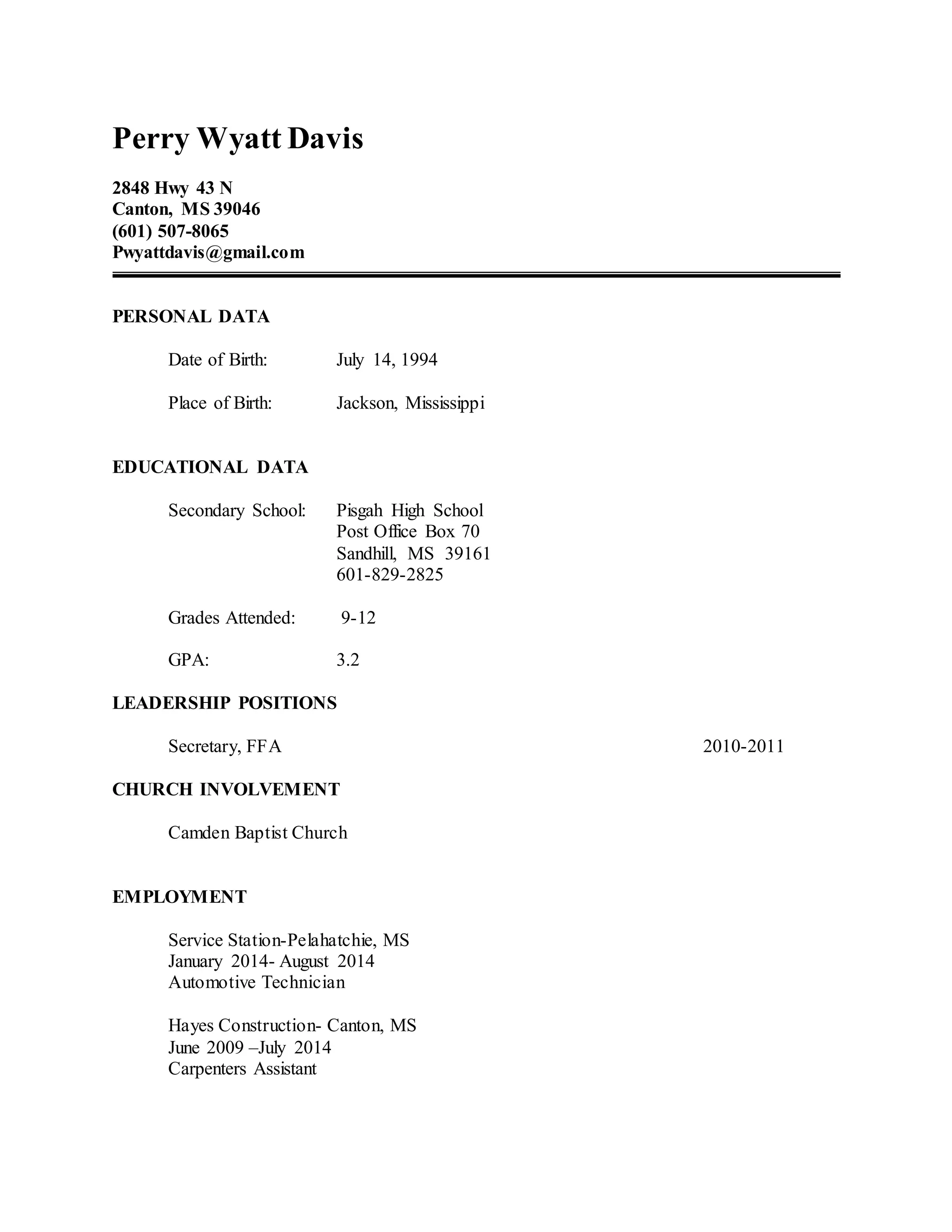 Perry Wyatt Davis | PDF