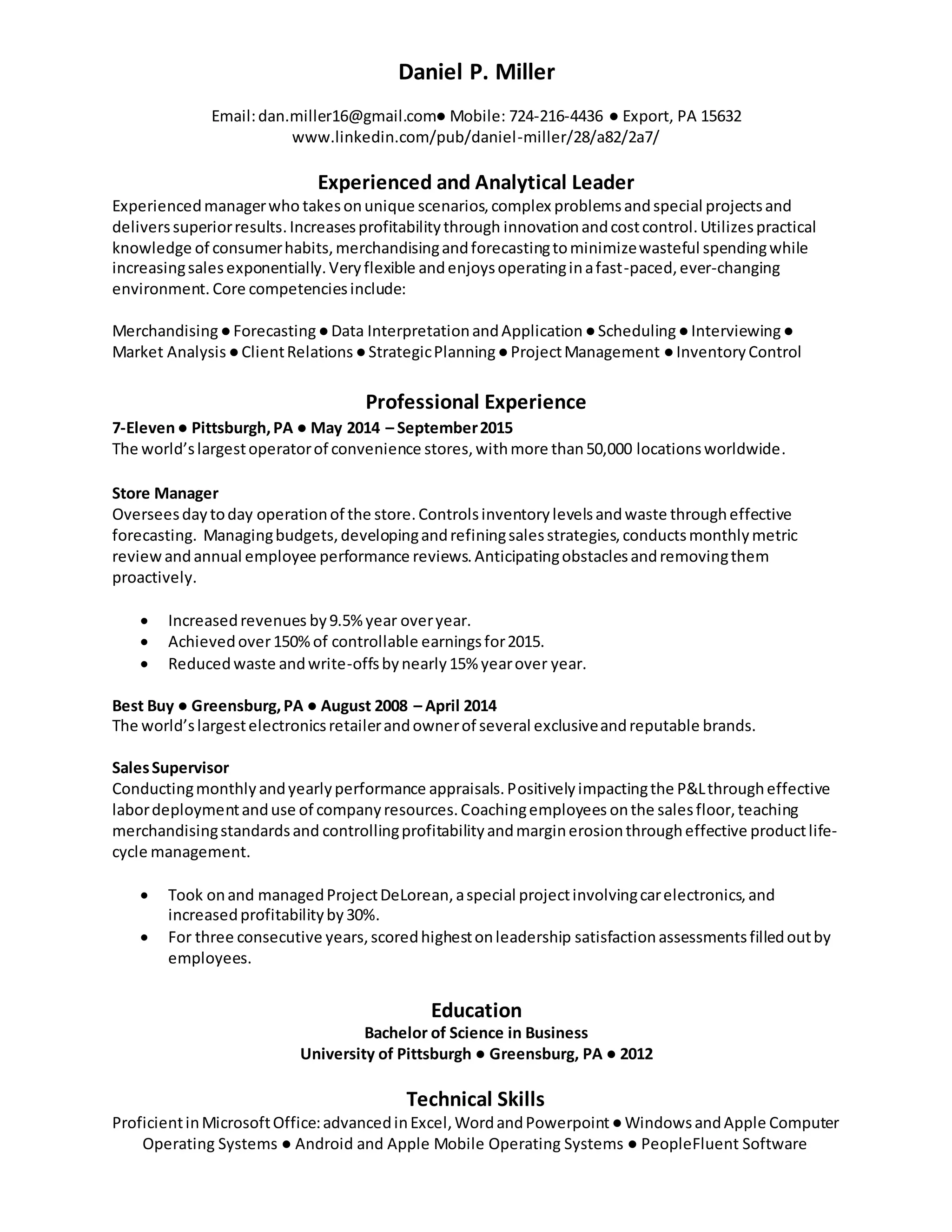 Daniel Miller Resume | DOCX