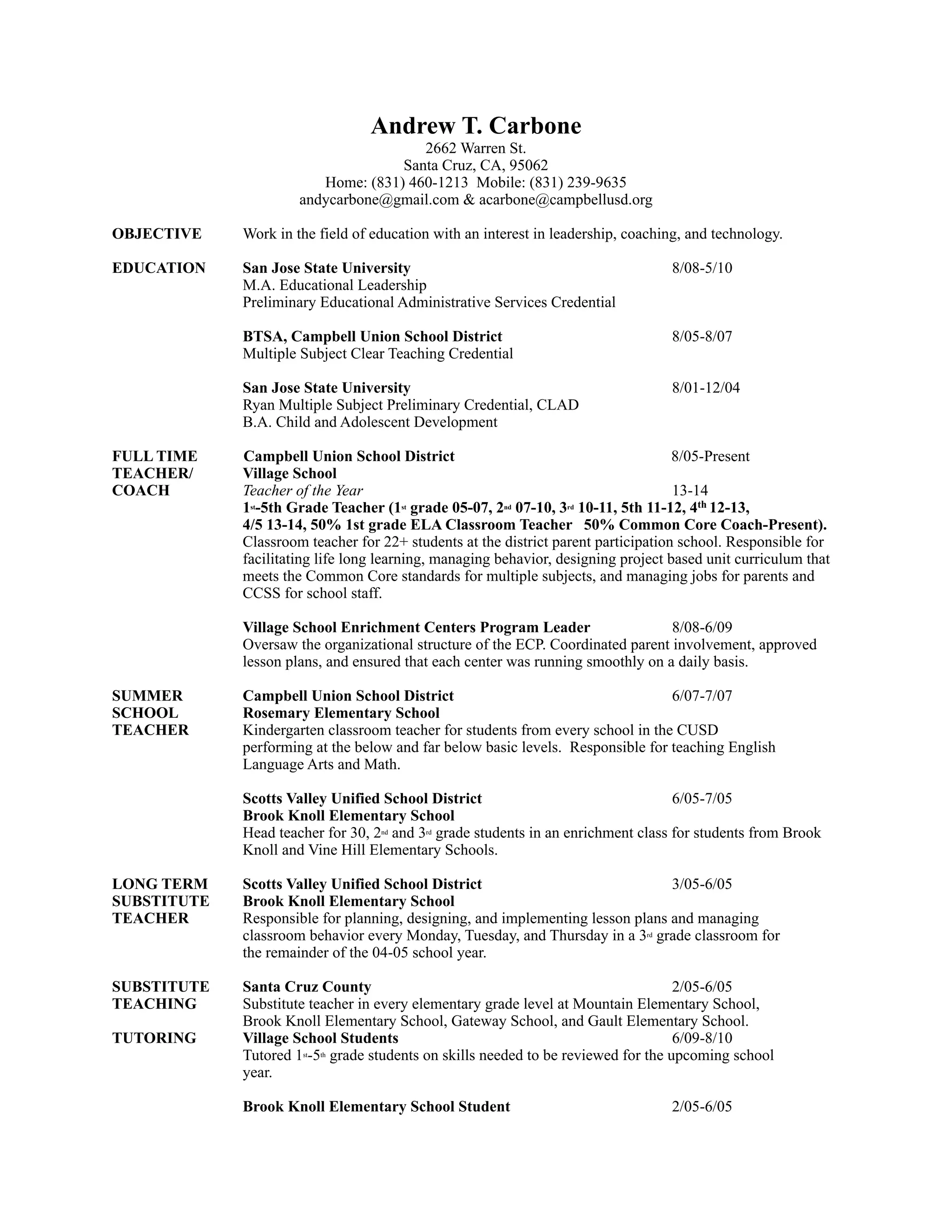 Carbone_Resume | PDF | Professional School | Postgraduate Education