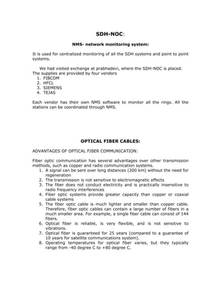 Project Report on Optical Fiber Cables and Systems (MTNL Mumbai) | PDF