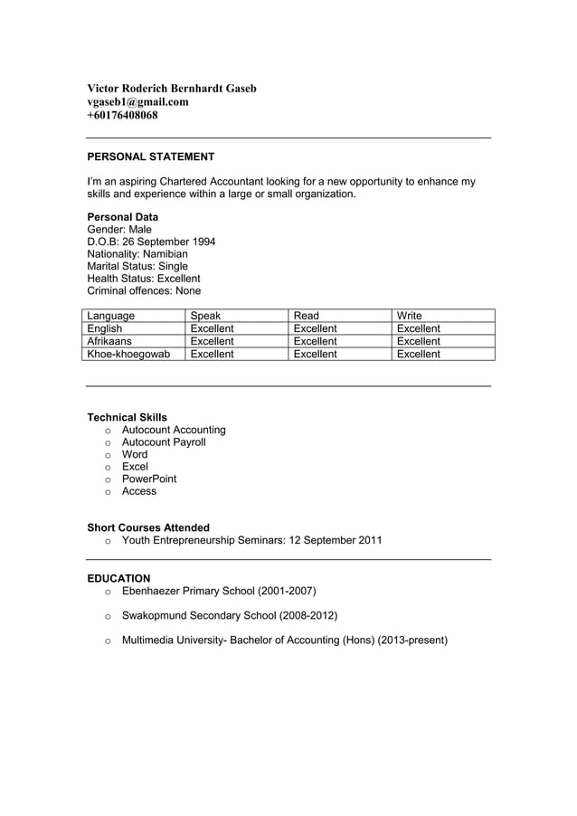 Victor Gaseb CV | PDF | Education