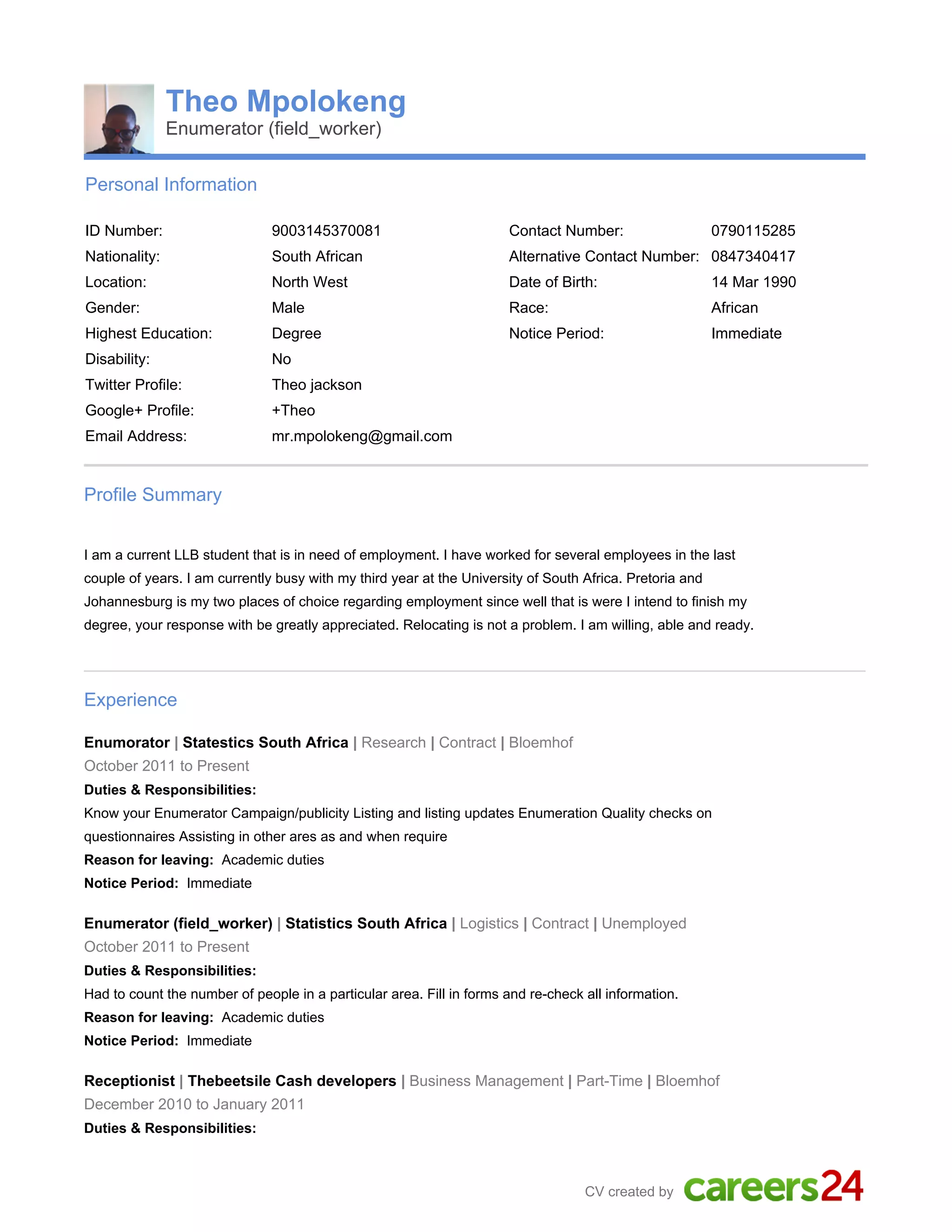 Careers24-cv-Theo-Mpolokeng (1) | PDF