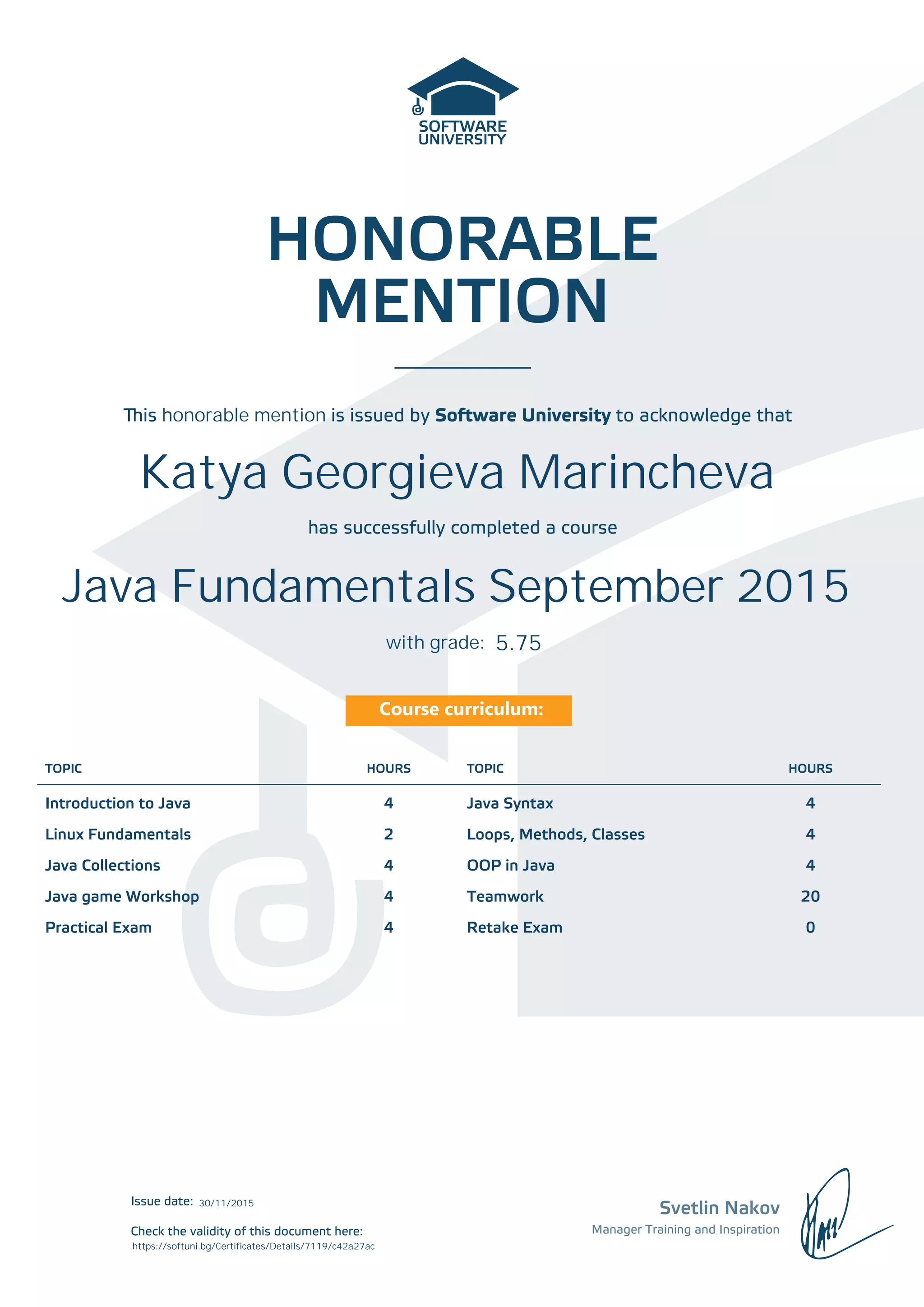 SoftUni Java Fundamentals Certificate | PDF SoftUni Java Fundamentals Certificate | PDF