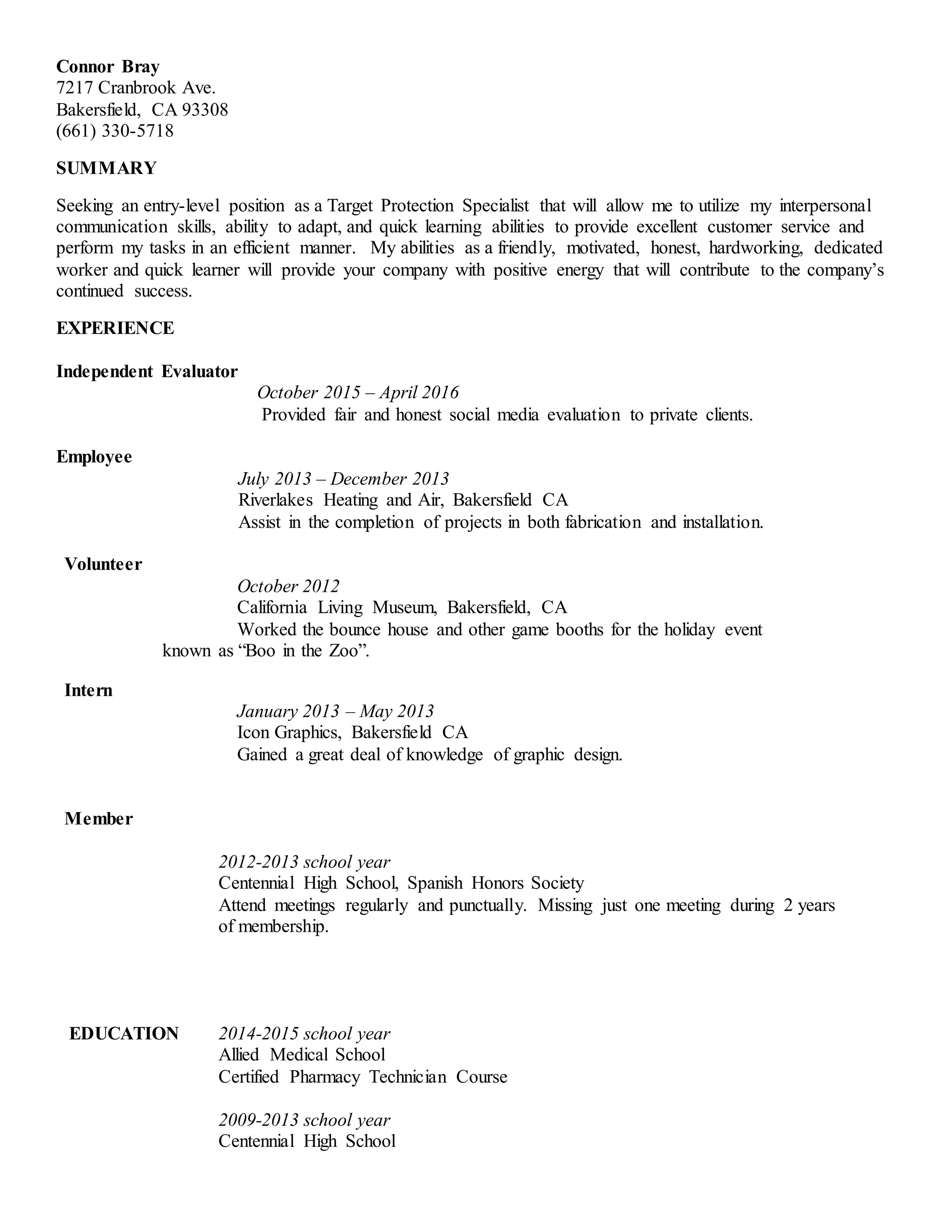 Connor Bray Resume | DOCX