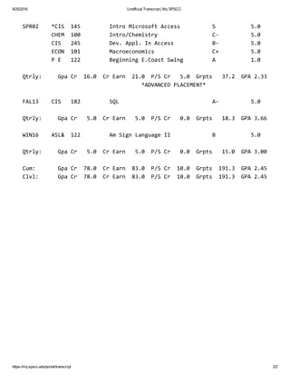 Unofficial Transcript _ My SPSCC | PDF