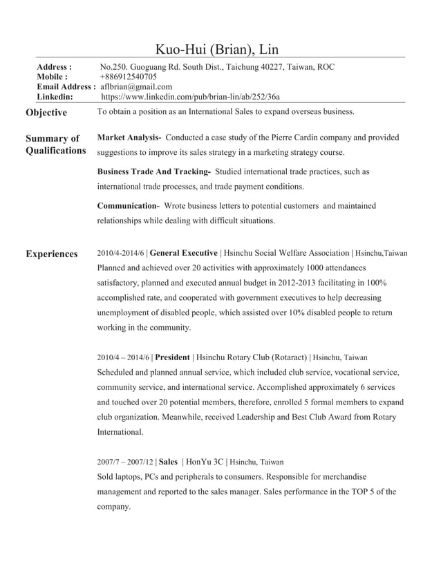Resume_Brian | PDF | Business Administration | Business