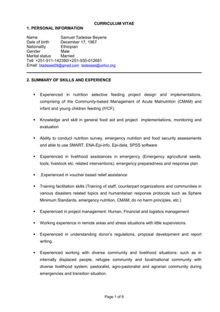 Samuel_CV_Generic_updated 2016 | DOC | Non-Profit Organizations ...