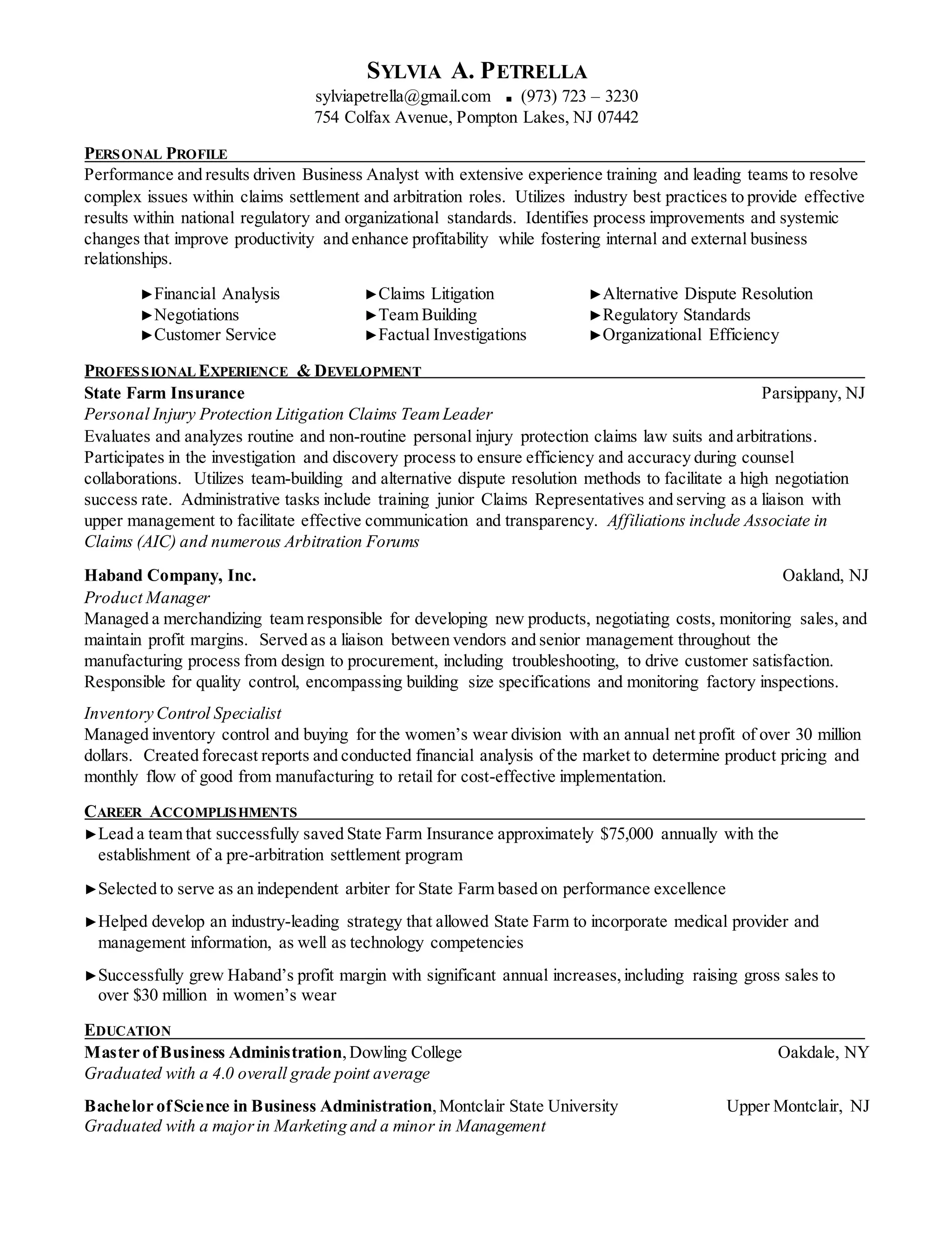 Sylvia Petrella Resume | DOCX