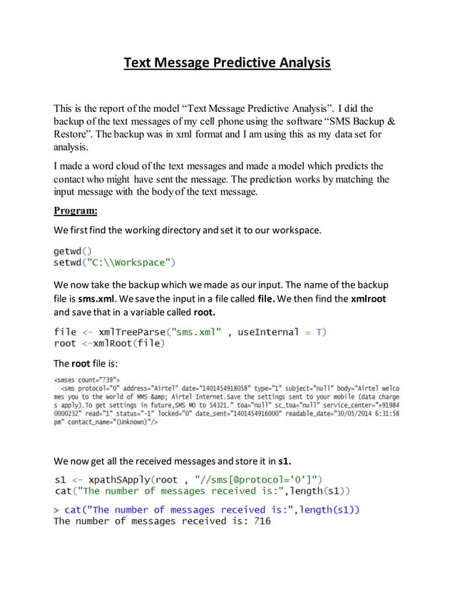 Text Message Predictive Analysis | PDF
