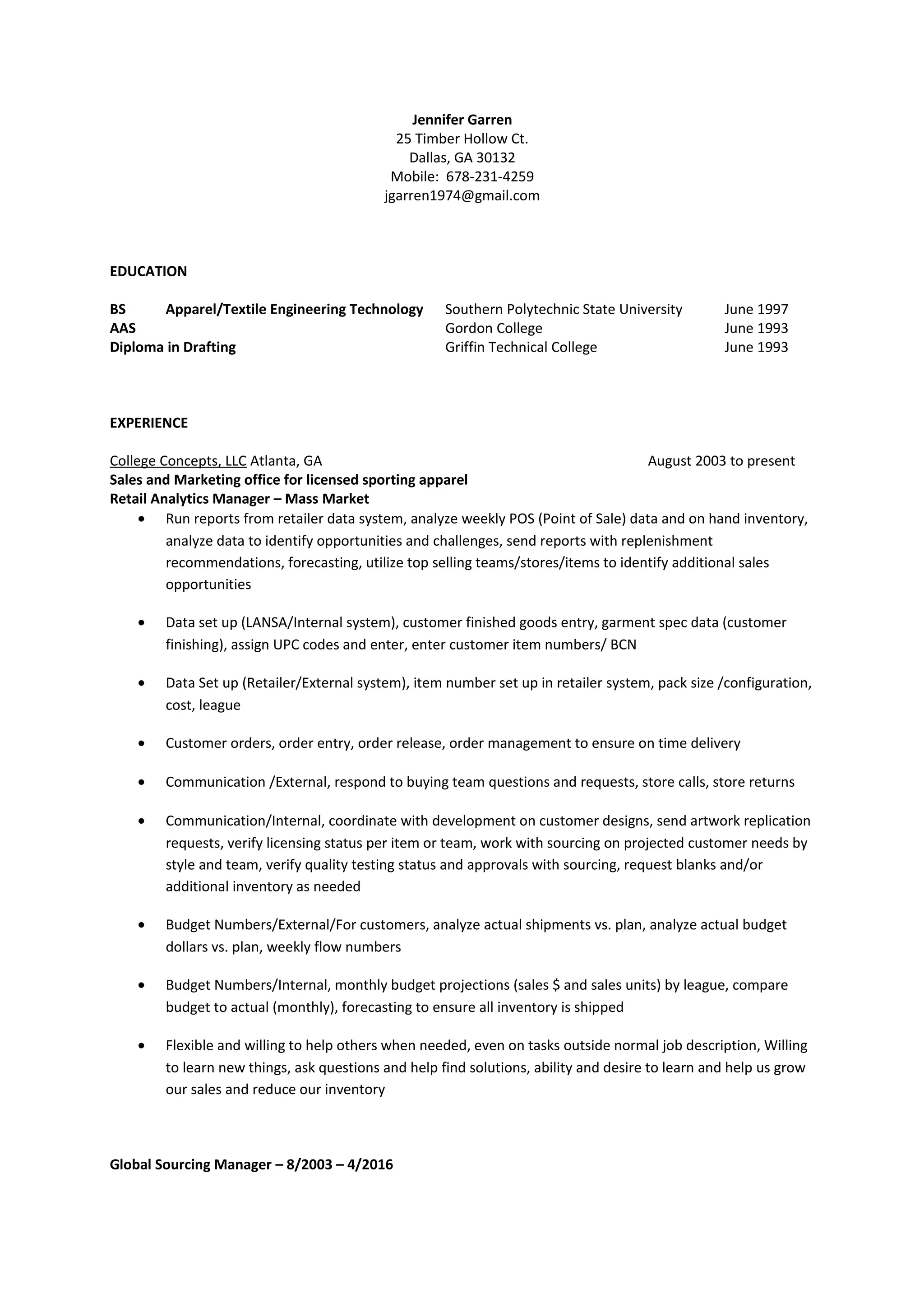 Jennifer's_RESUME (2).DOC | Manufacturing Industry | Industries
